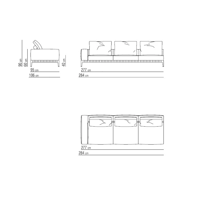 Flexform GREGORY 3-Sitzer Endelement