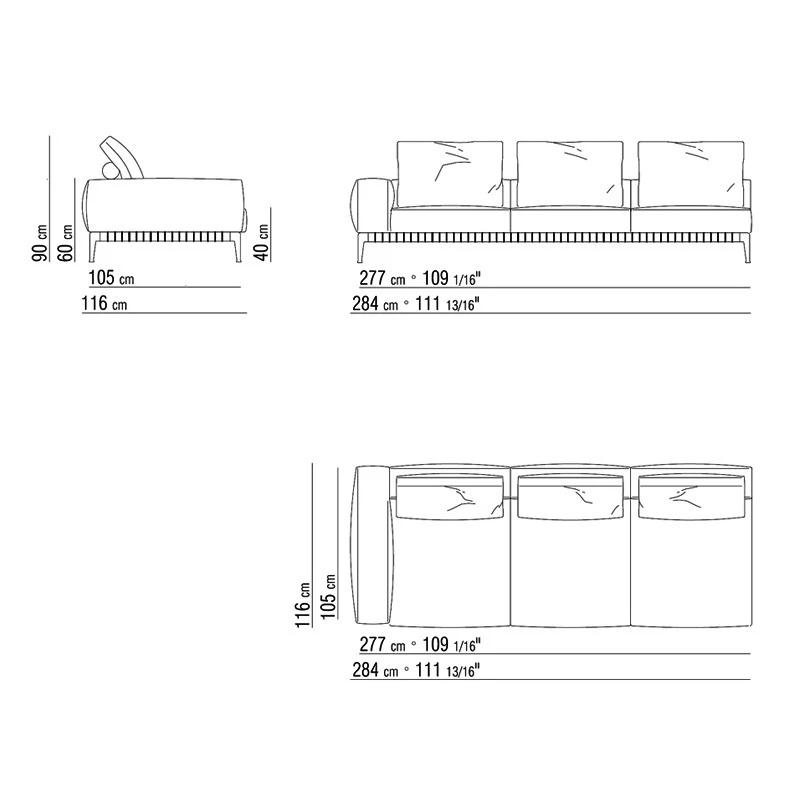 Flexform GREGORY XL 3-Sitzer Endelement